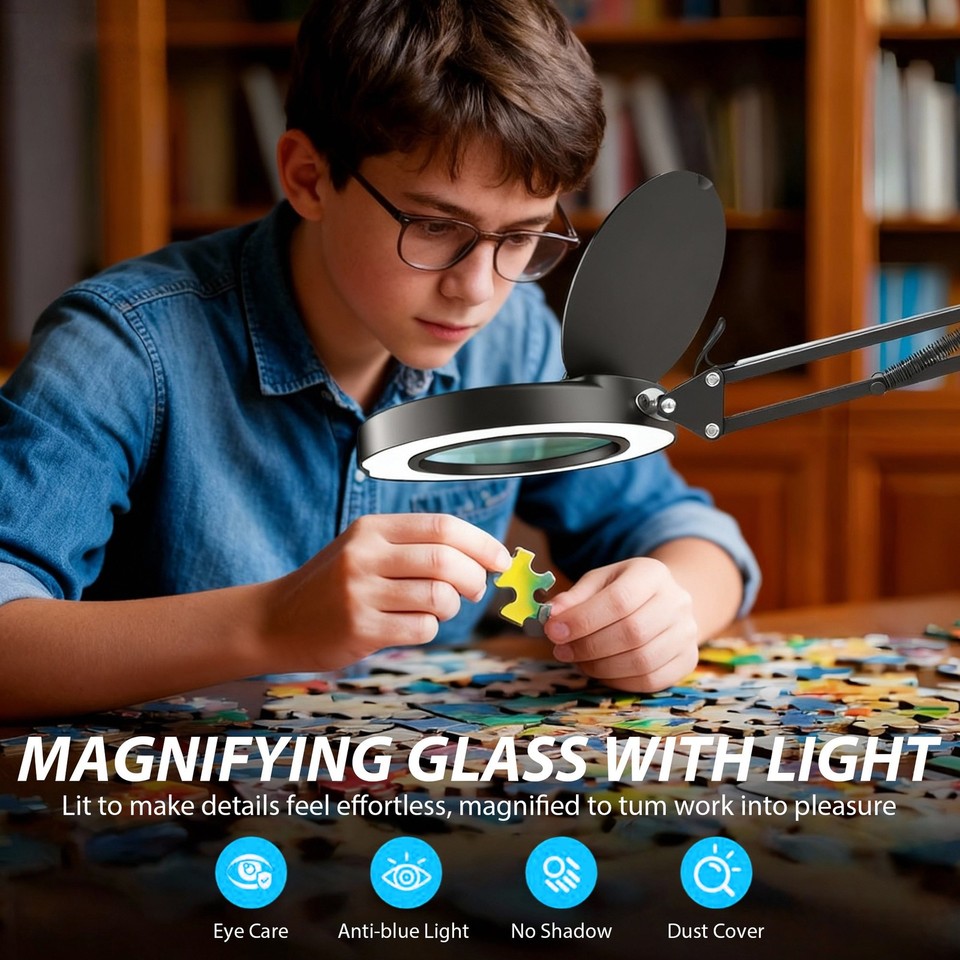 15X Magnifier Lamp with Protective Cover Adjustable LED Light for ...