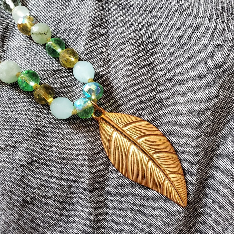 Cookie Lee Green Crystal Necklace with Gold Leaf Pendant NWT | eBay