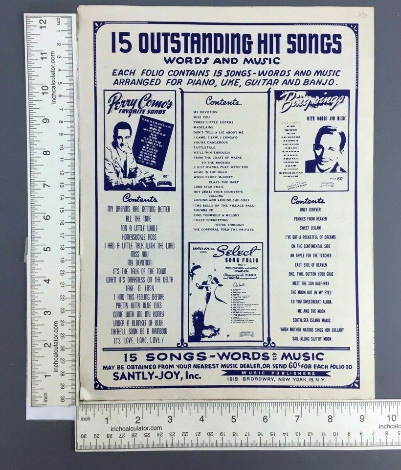 I Want To Thank Your Folks Sheet Music Piano Vocal Perry Como Pop ...