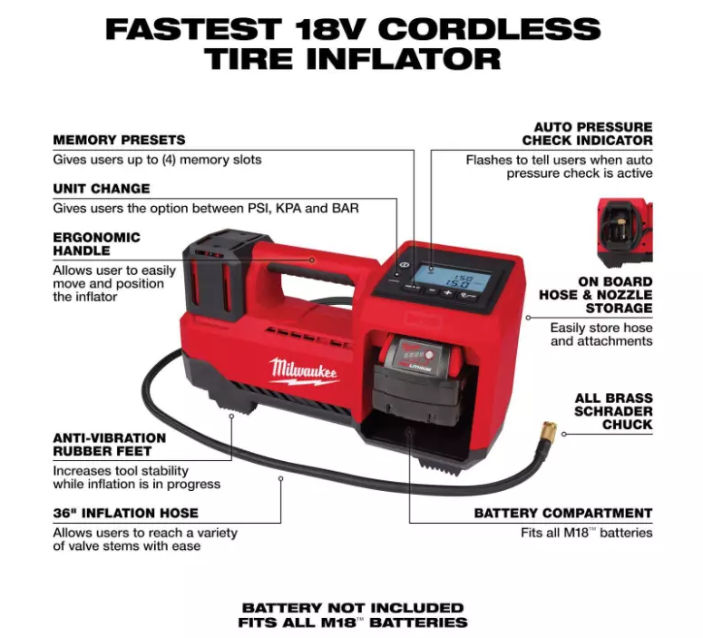 Milwaukee M18 18V Cordless Tire Inflator - 2848-20 for sale online | eBay
