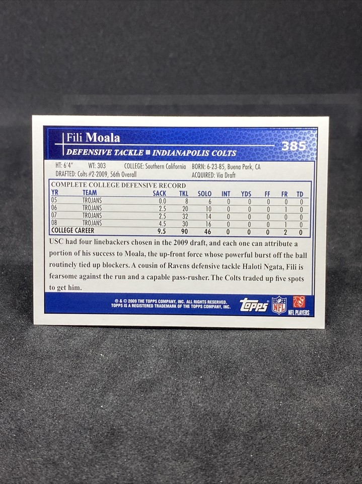 FILI MOALA 2009 Topps Football Rookie RC #385 COLTS | eBay