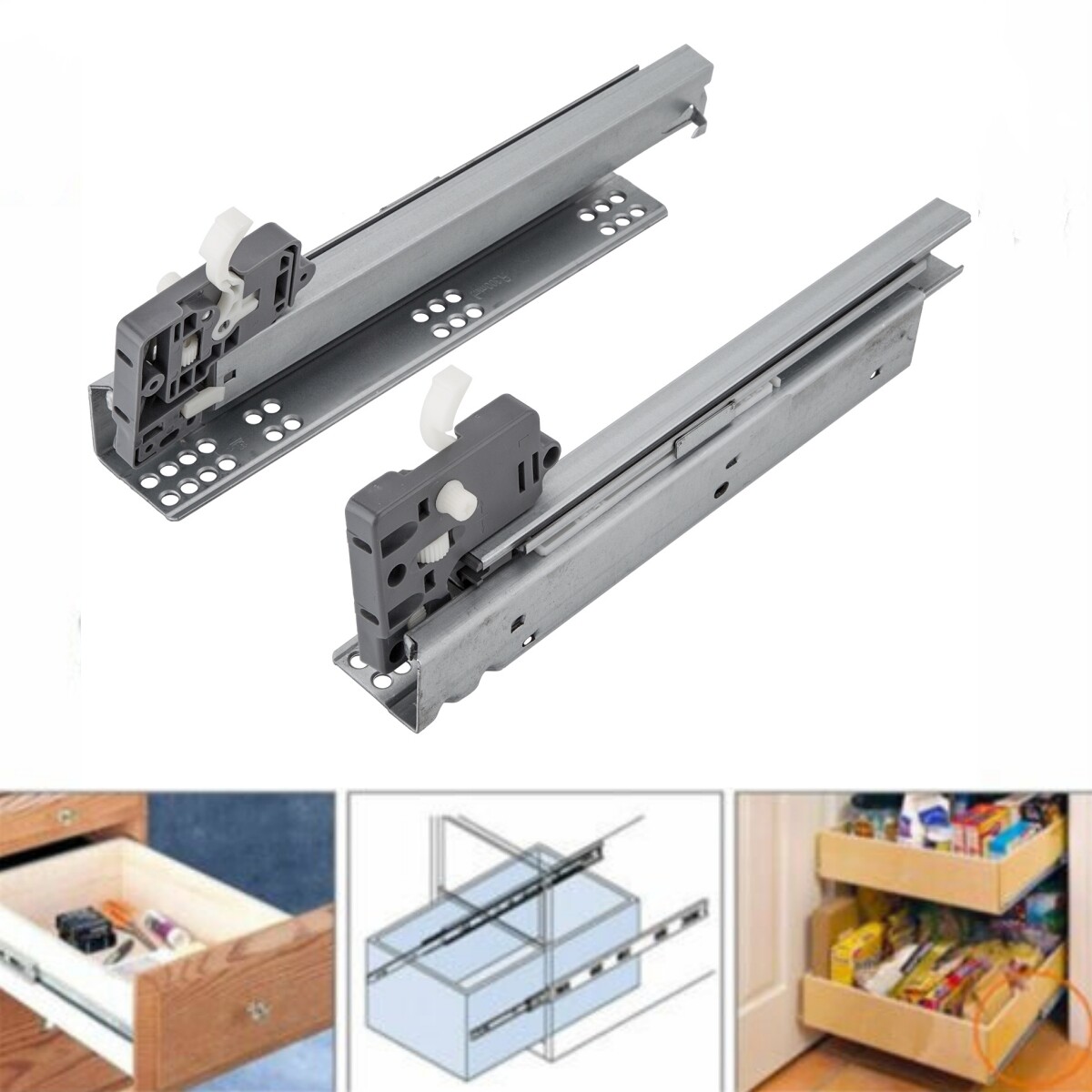 350-600mm Soft Close Drawer Runners/Slides Concealed Undermount Full ...