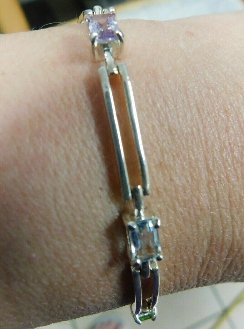 Sterling Silver FAS 925 Multi Color Gemstone Bracelet ~ 8" | eBay