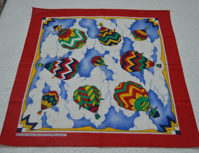 HOT AIR BALLOON Vintage BANDANA Red Border WAMCRAFT USA 50/50 POLY ...