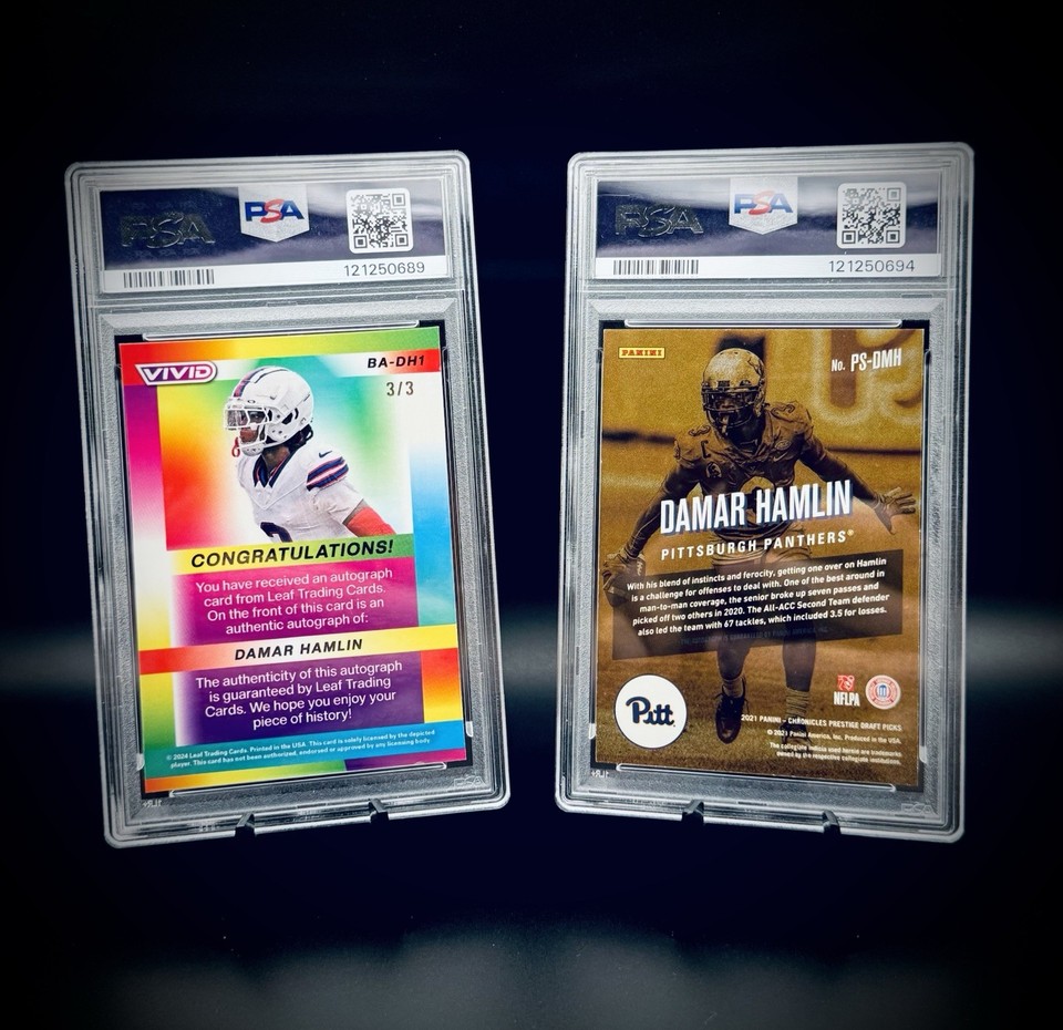 Damar Hamlin Auto Lot – 21 Panini Rookie + 24 Leaf Vivid Orange /3 ...