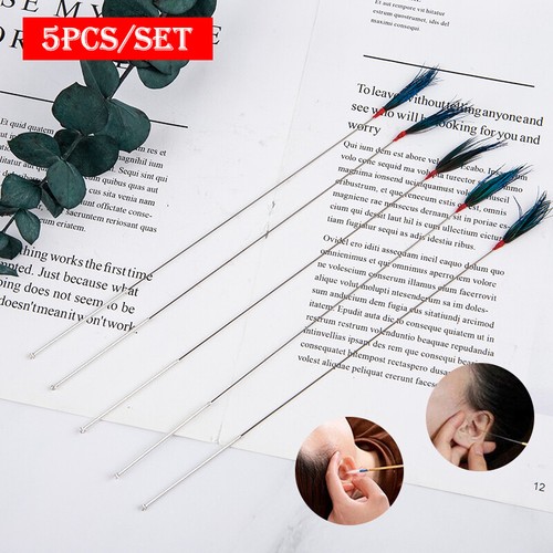 5Pc Peacock Feather Earpick Wax Remover Curette Ear Dig Spoon Cleaner ...