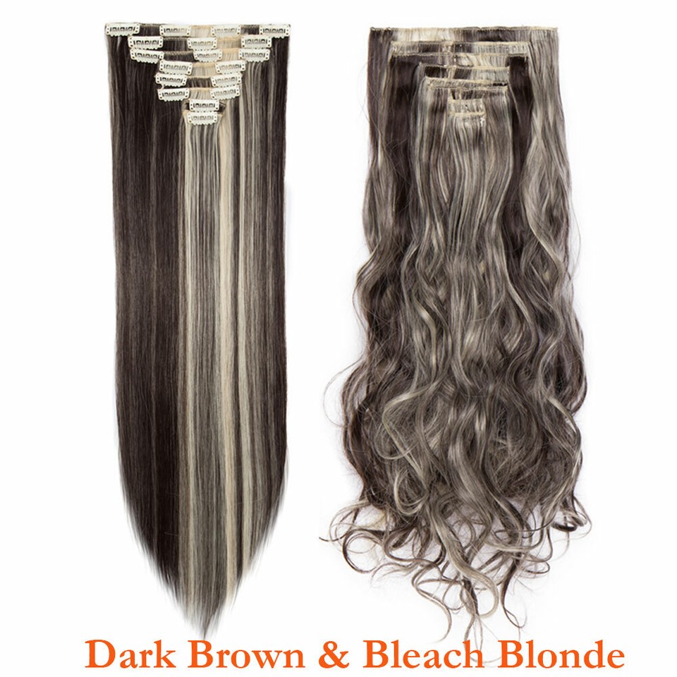 100% Natural 8Pcs Clip In Hair Extensions Full Head As Human Real Long ...