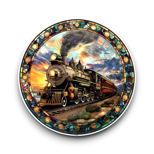 LARGE Steam Engine Train Stained Glass Window Design Opaque Vinyl ...