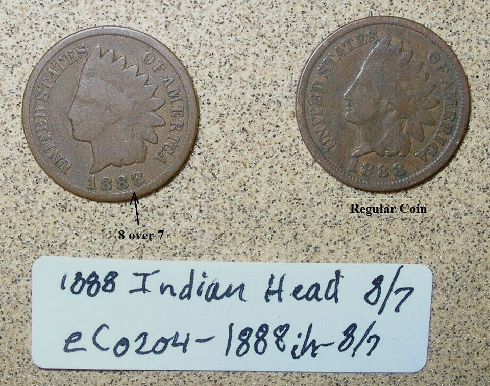 1888 Indian Head Penny 8 over 7 Error; Rare Old Coin Money for ...