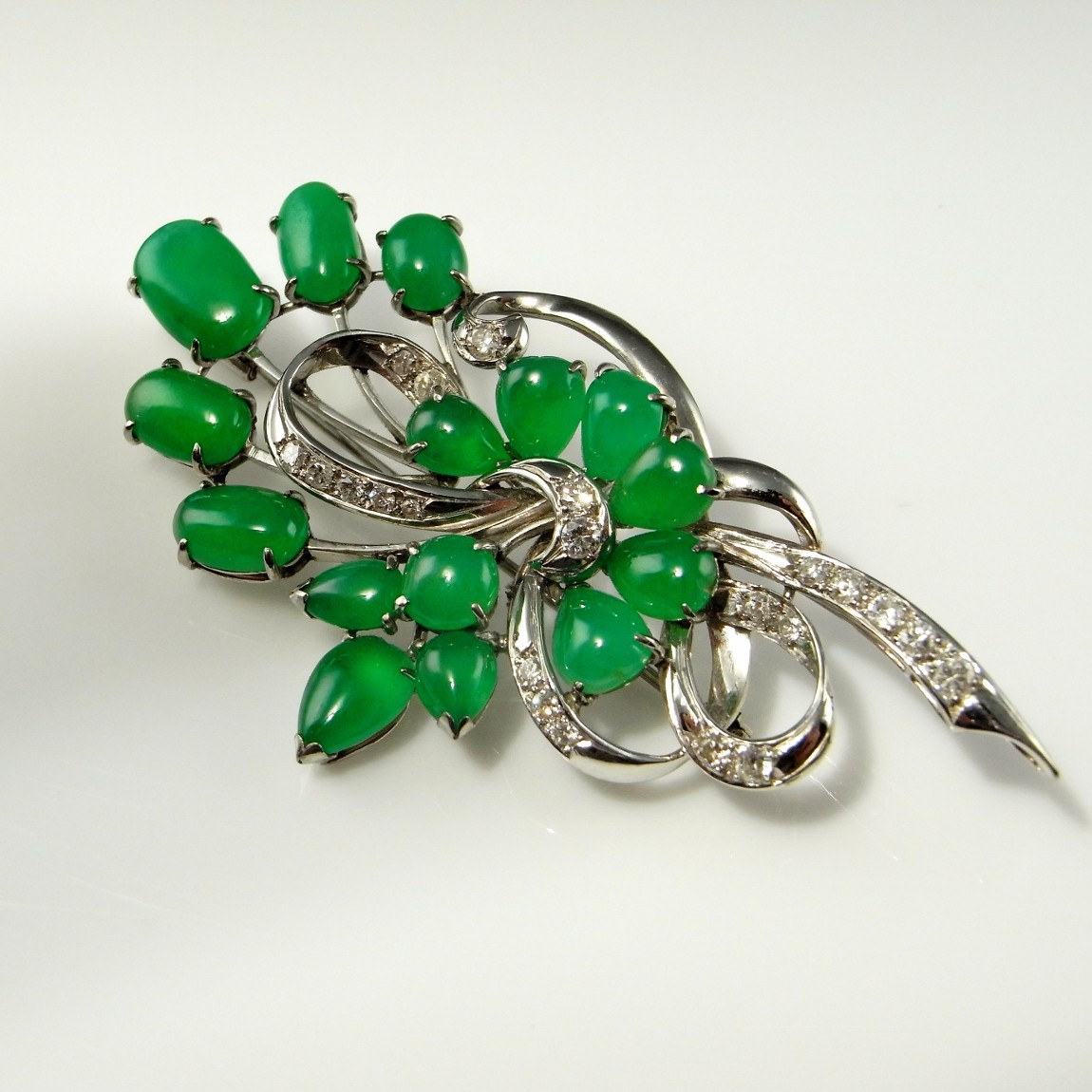 Art Deco Untreated Imperial Jade Brooch Pin Antique Jade Diamond 18K ...