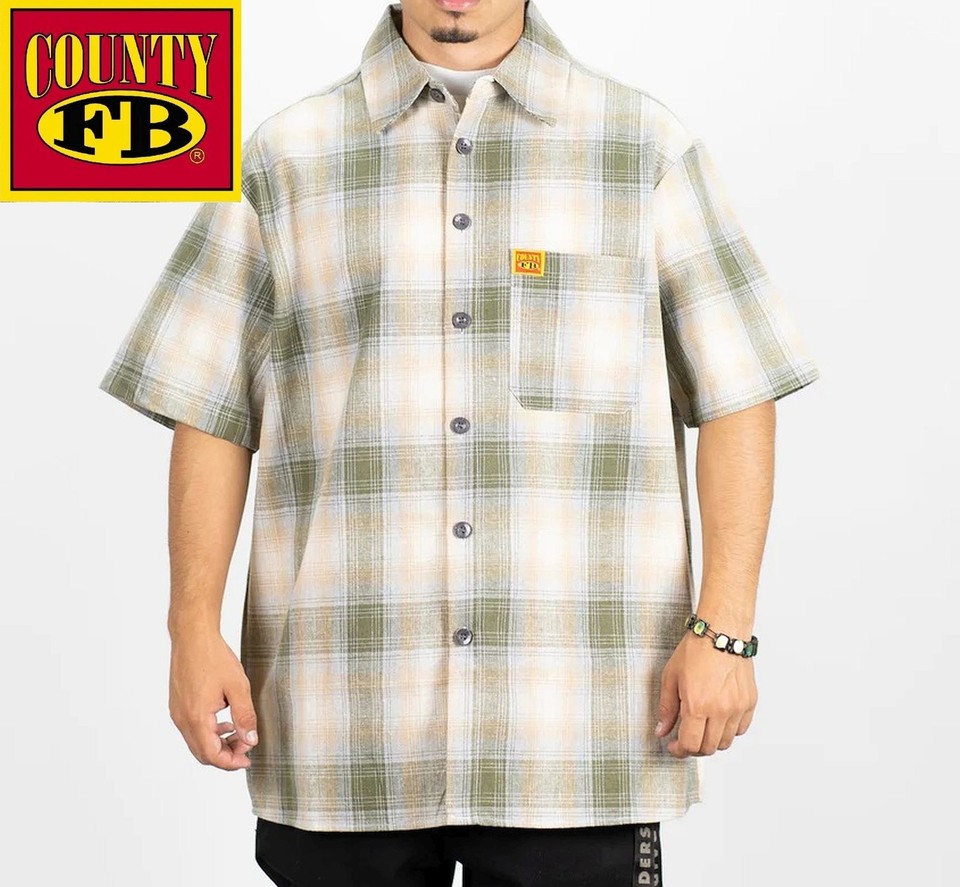 FB County Short Sleeve Plaid Checker Flannel Shirt | eBay