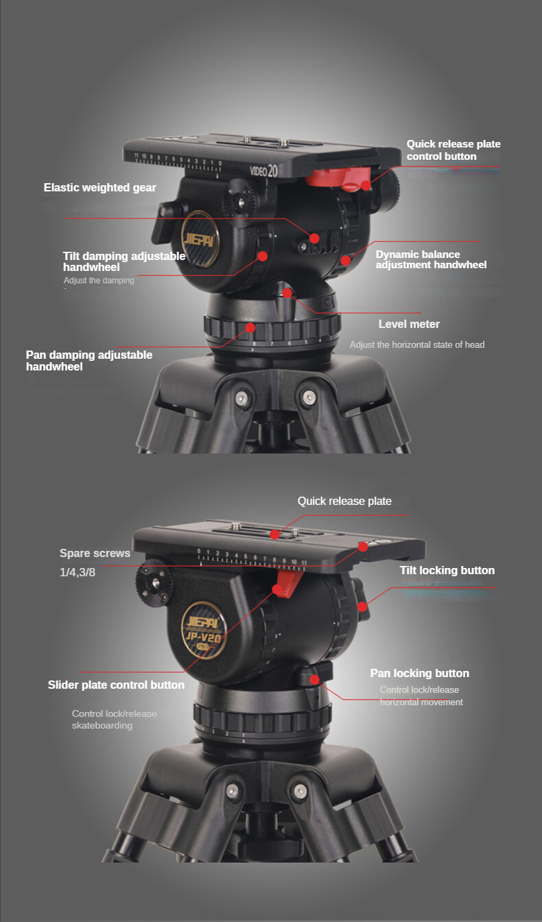 JIEPAI V20T Heavy Duty Pro Carbon Video Camera Tripod 100mm Fluid Head ...