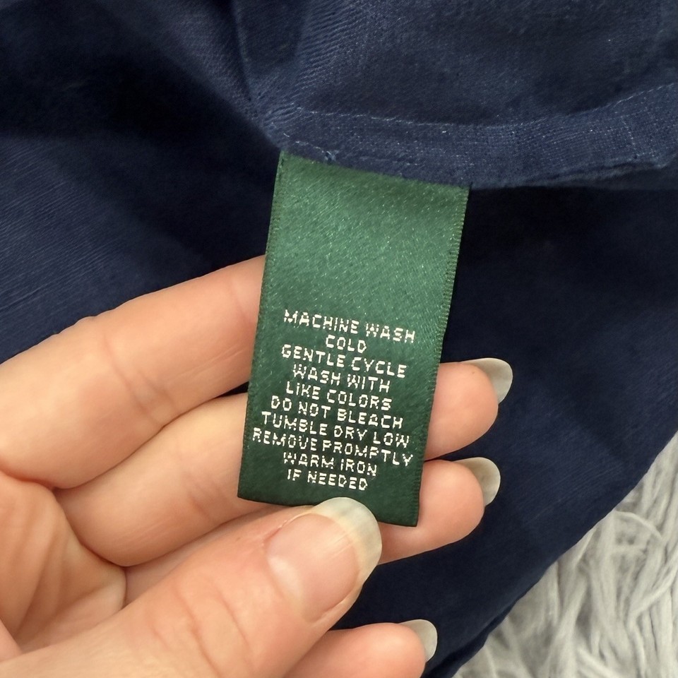 Lauren Ralph Lauren Top Womens 2X Navy 100% Linen Lagenlook Roll Tab ...
