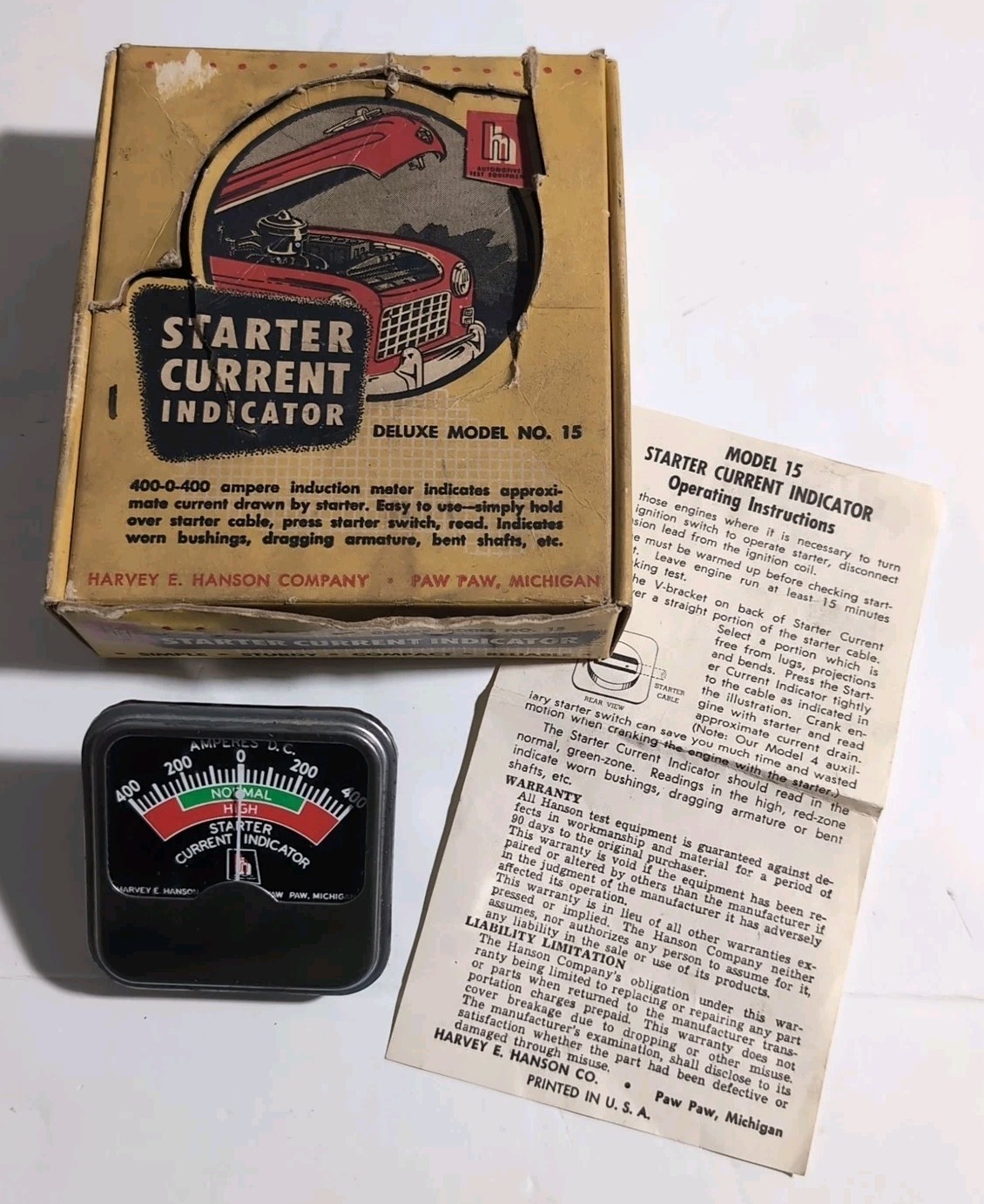 Starter Current Indicator Deluxe Harvey E Hanson Company Model #15 ...