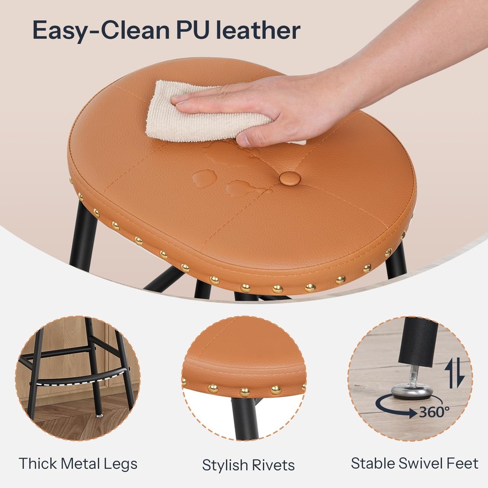 Bar Stools, Set of 2 Bar Chairs,Counter Height Stools,PU-Padded Kitchen ...