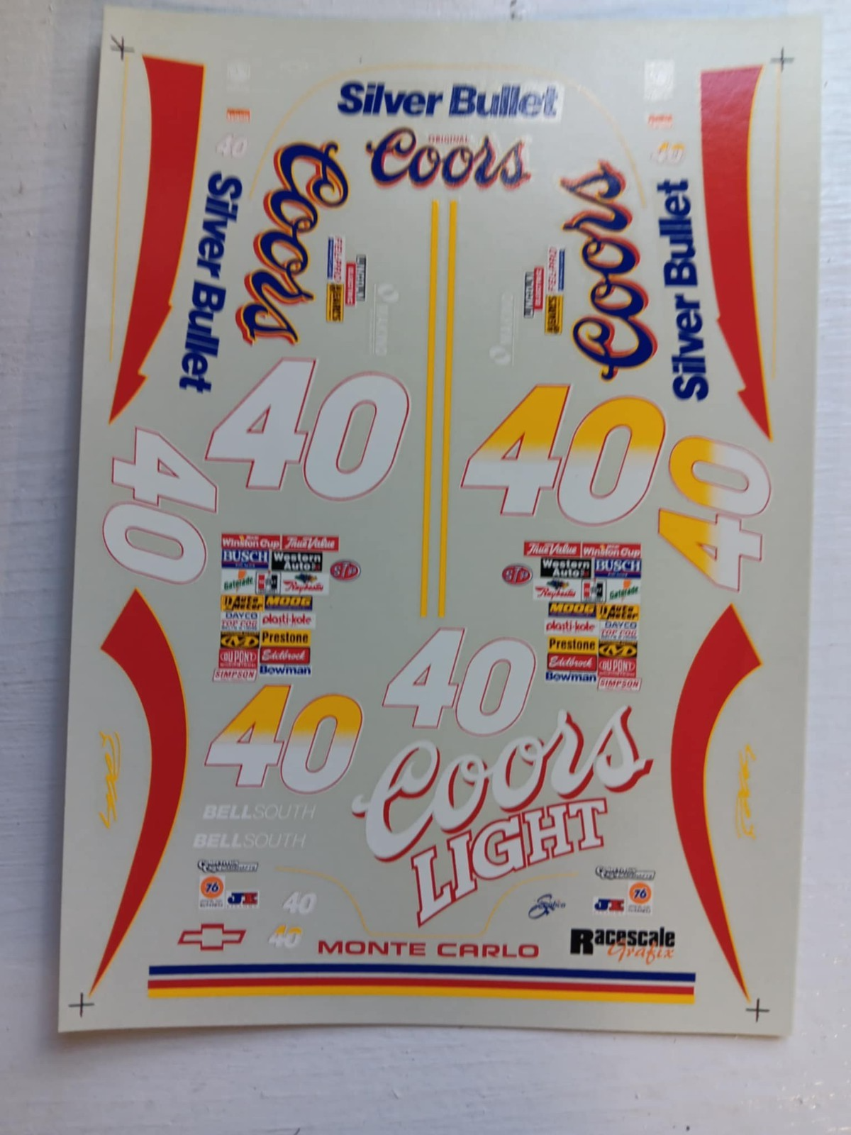 Coors Silver Bullet #40 Chevrolet Monte Carlo Racescale NASCAR model ...
