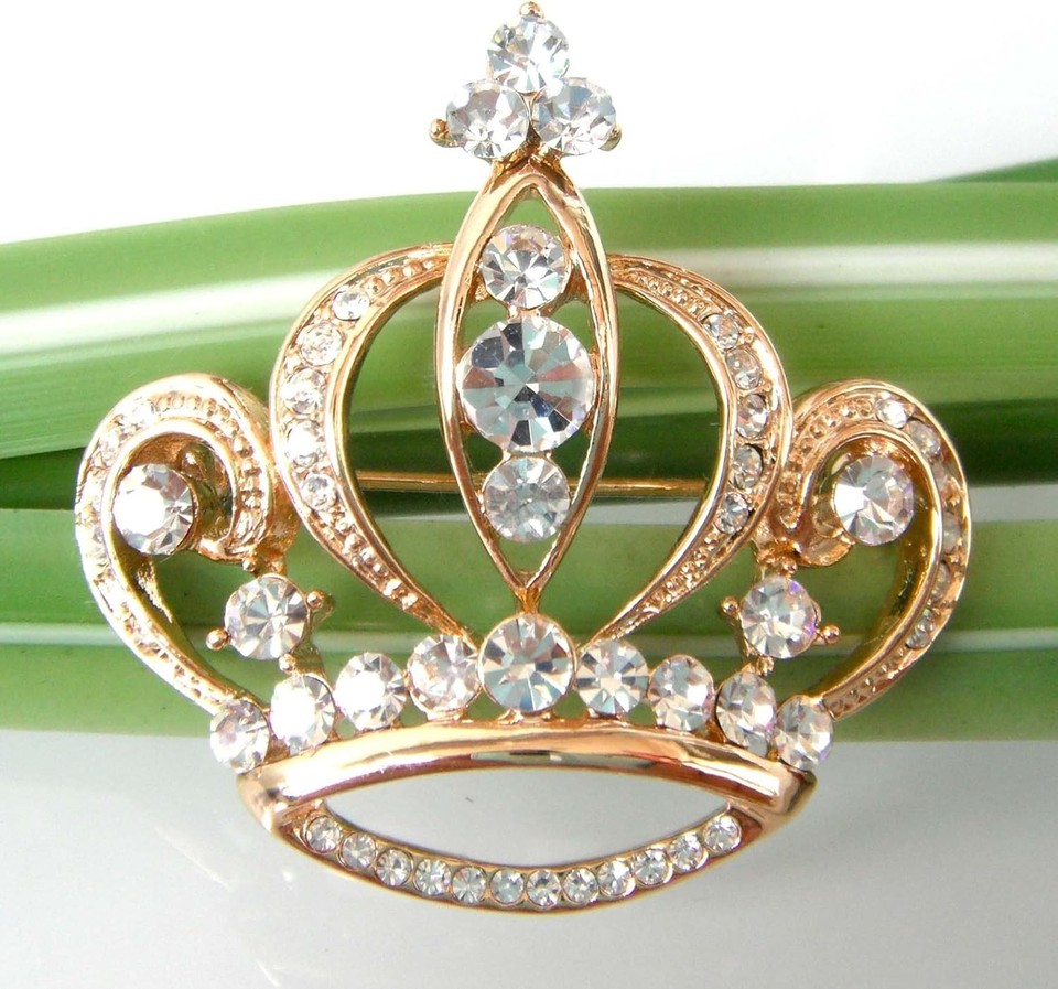 Navachi 18k Gold Plated Multicolor Crystal Royal Crown Brooch Pins White | eBay