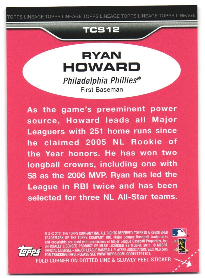 Ryan Howard 2011 Topps Lineage Topps Cloth Stickers #TCS12 | eBay