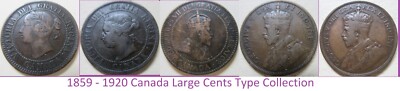 1859 - 1920 Set of Canada Large Cents Type Collection. Five Large ...