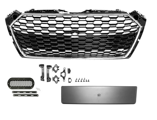 Pour Audi A5 F5 2016- Calandre Nid D'Abeille Noir Eclat Chrome+ Emblème ...