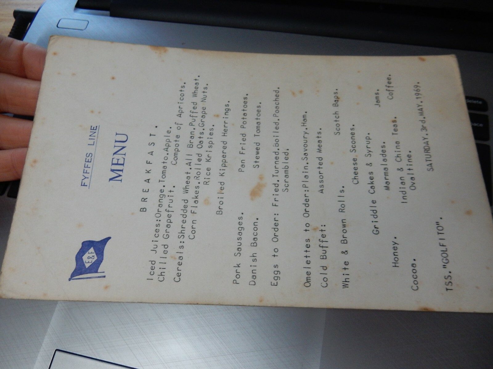 1969 TSS GOLFITO artist Caribbean ink sketch FYFFES LINE POLICE MARKET ...