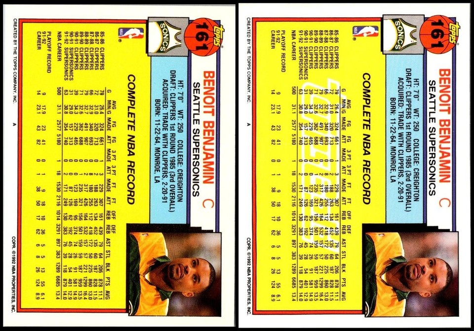 Topps Benoit Benjamin Seattle SuperSonics (2) Card Lot - BRING HOME ...