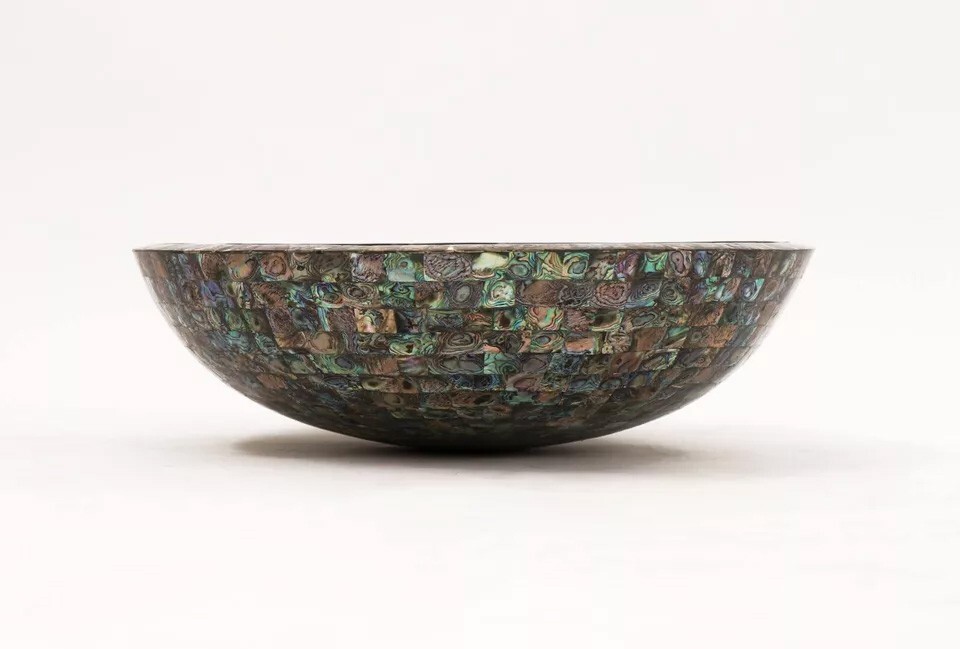 20" Abalone Shell Overlay Countertop Vessel Round Shaper Marble Wash ...