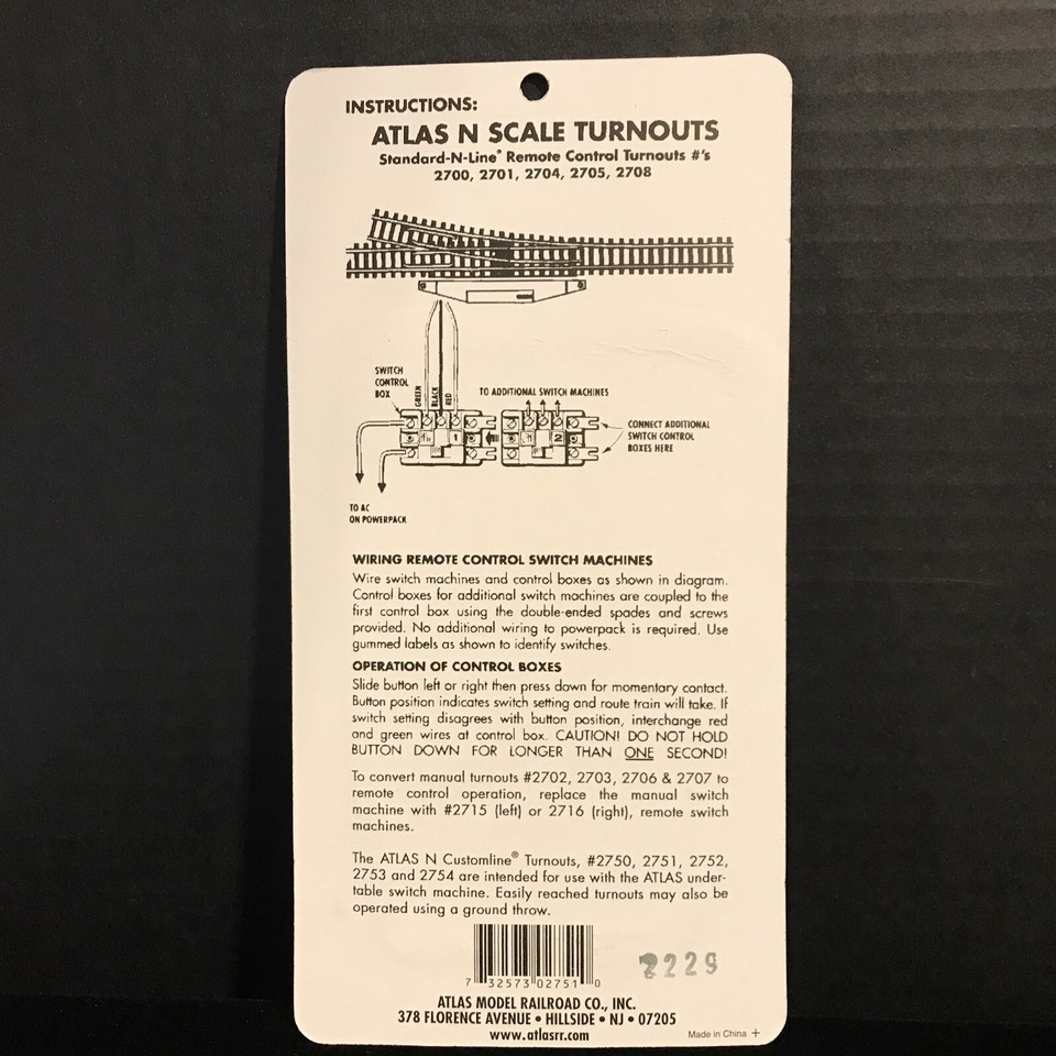 ATLAS N GAUGE 2751 STANDARD TURNOUT RIGHTHAND CUSTOMLINE SWITCH-CODE 80 ...