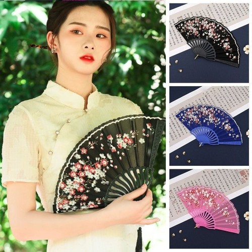Chinese Style Antique Folding Fan Cloth Dance Fan Elegent Plum Blossom ...