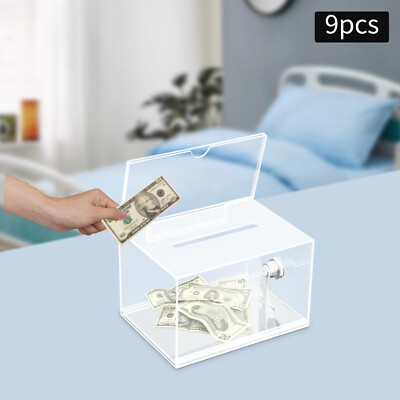 9PCS Clear Donation Box With Lock Ballot Suggestion Tips Charity ...