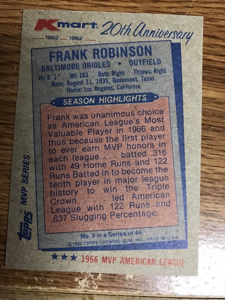 1982 Topps K-Mart Frank Robinson #9 Baltimore Orioles 1966 | eBay