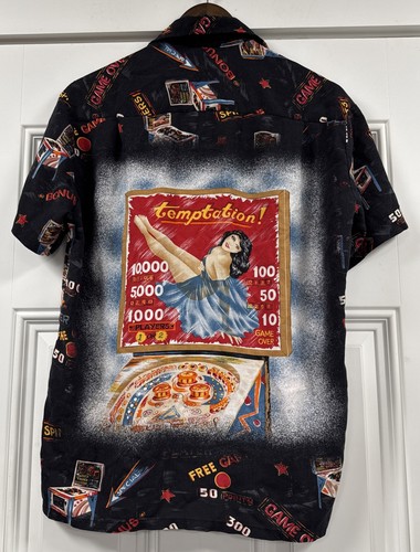 Vtg Kennington Men's Small PINBALL Theme Hawaiian Shirt Temptation 100% ...