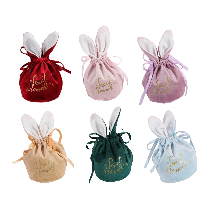 Velvet Candy Storage Bag Bunny Ear Packaging Pouch Easter Gift Packing ...