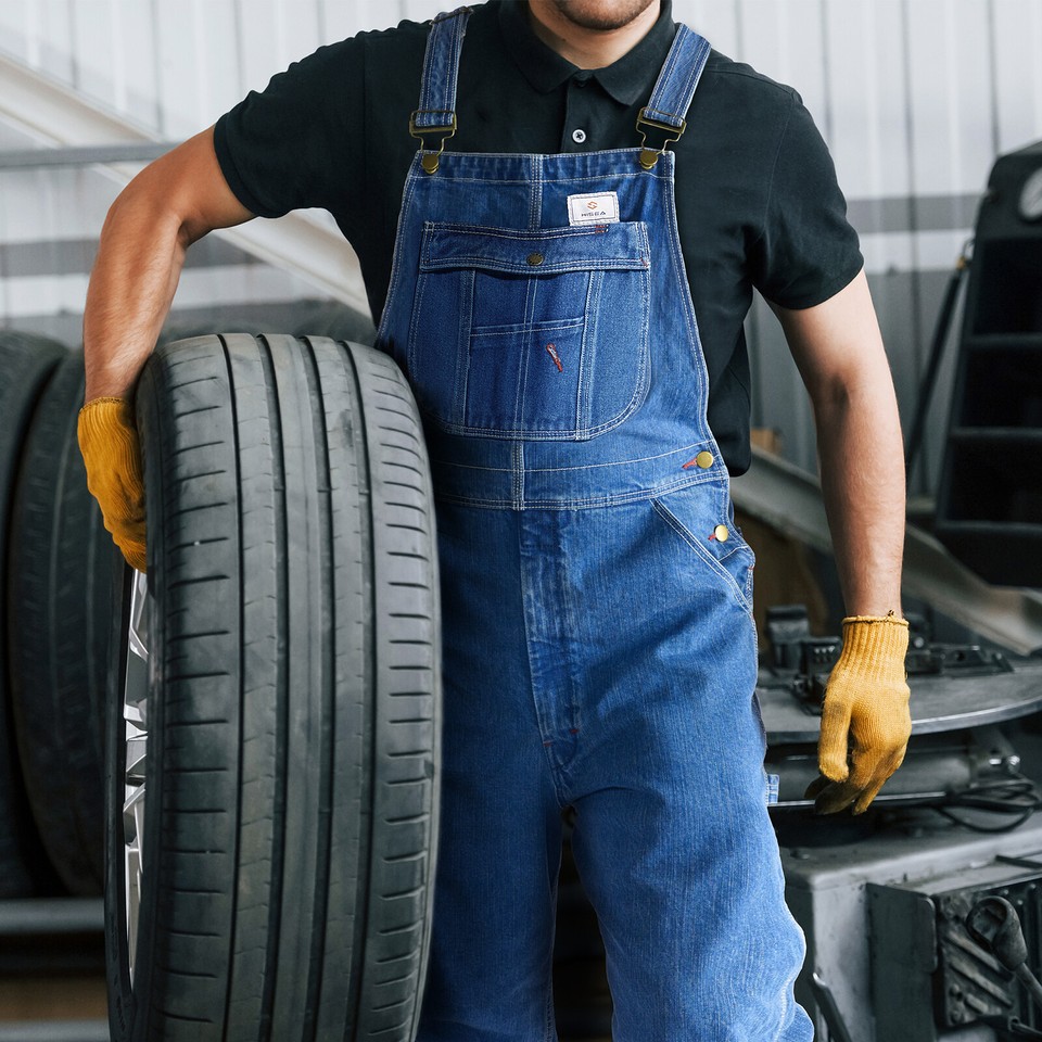 HISEA Men Denim Bib Overall Relaxed Fit Work Dungarees Mechanic ...