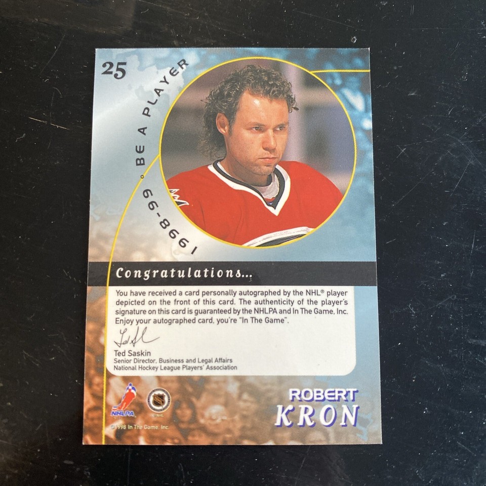 Robert Kron 1998-99 Be A Player Autographs #25 Card NHL Carolina ...