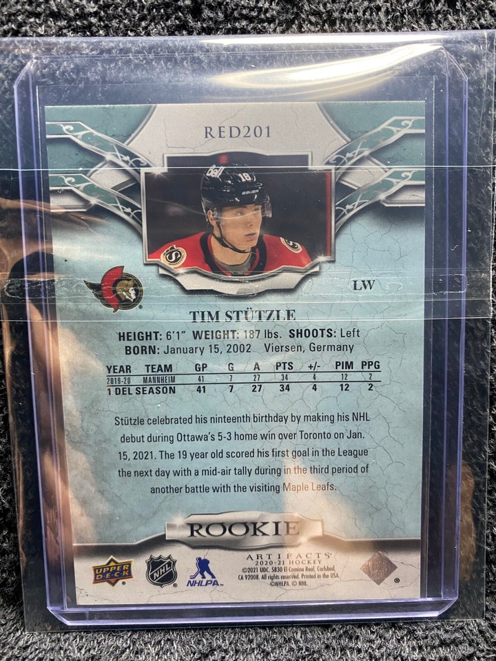 2020-21 Artifacts - Rookie Redemption - #RED201 Tim Stutzle **640/999 ...