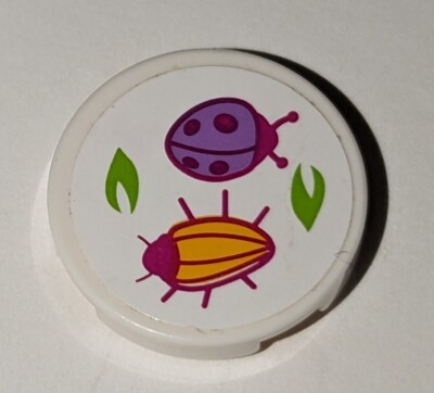 LEGO round 2x2 White Tile With Beetle & Ladybug Leaves Pattern Part ...