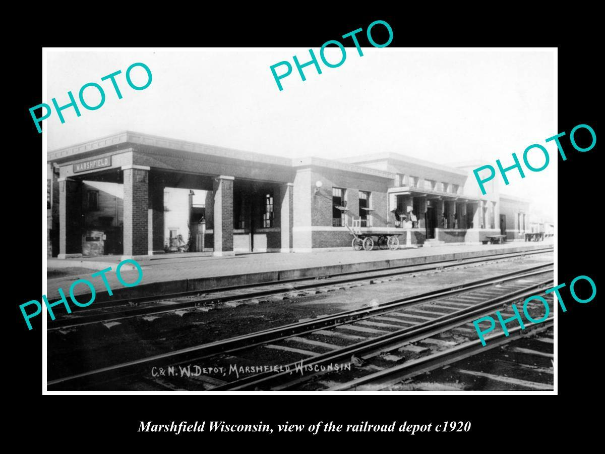 OLD 8x6 HISTORIC PHOTO OF MARSHFIELD WISCONSIN RAILROAD DEPOT STATION ...