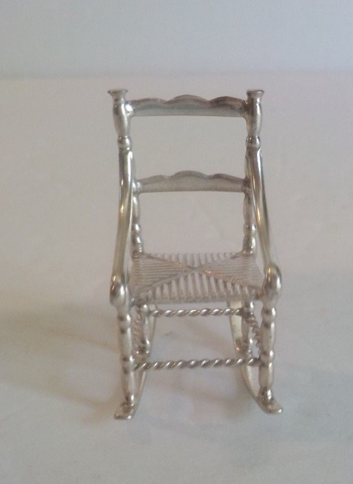 NICE VINTAGE DUTCH .833 SILVER MINIATURE DOLL HOUSE ROCKING CHAIR w ...