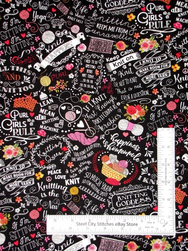 Knitting Sheep Words Yarn Girls Rule Fabric C1089 Cotton Timeless ...
