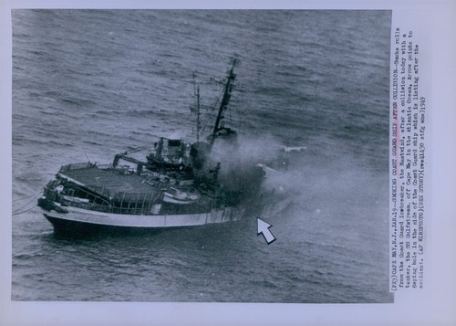 1949 US Coast Guard Cutter EASTWIND Smoking After Collision w/tanker ...