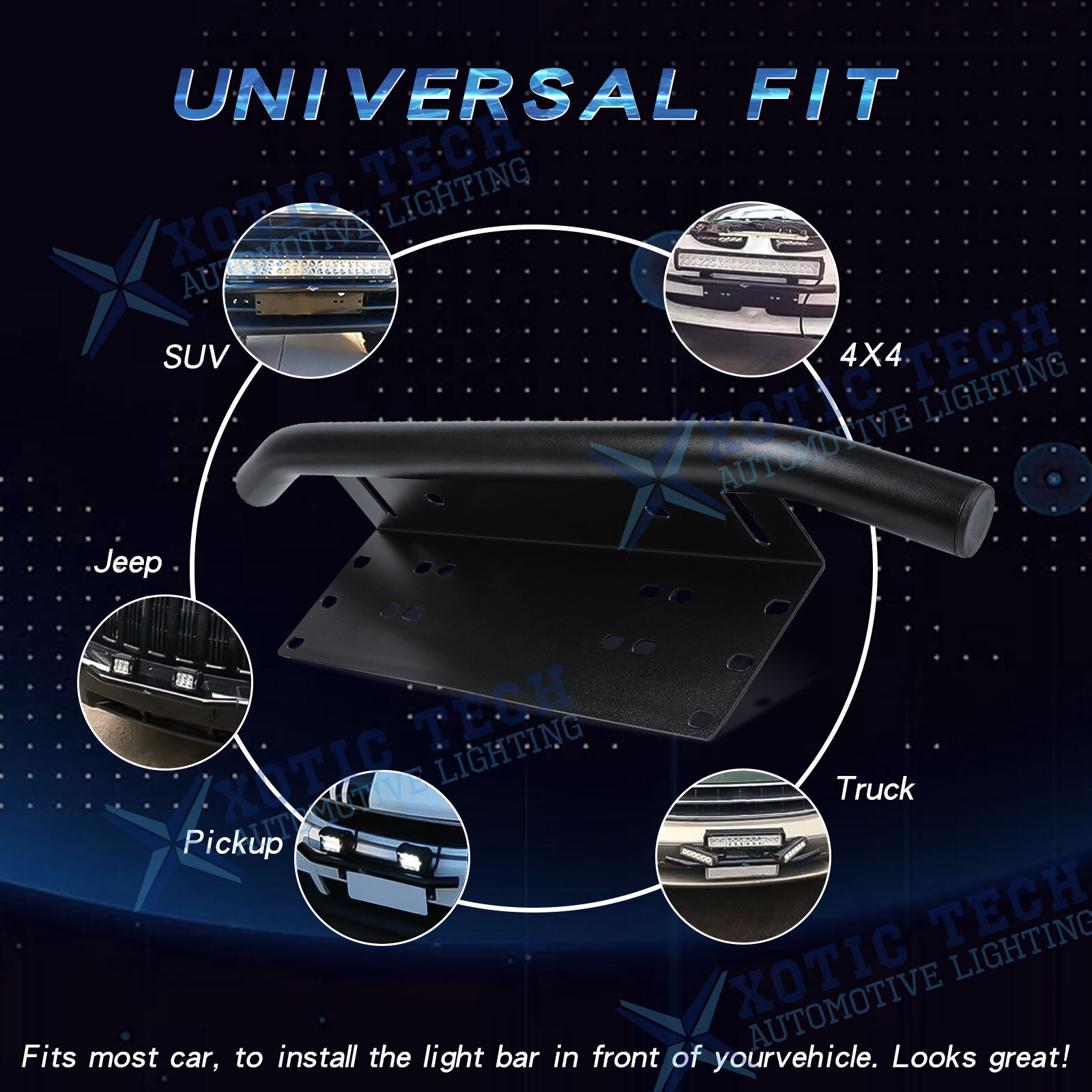 Front Bumper Bull Bar License Plate Bracket LED Light Holder Universal ...