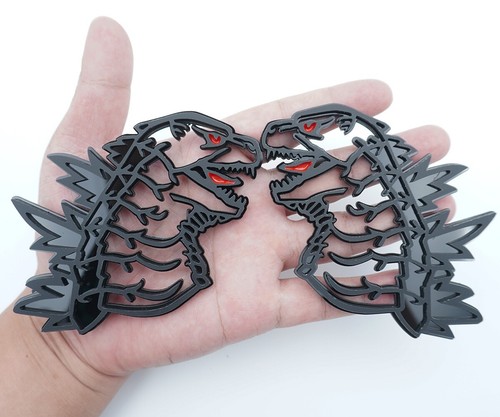 Pair Custom Godzilla Logo Emblems Red Eye 3D Car Badges Double Layer ...