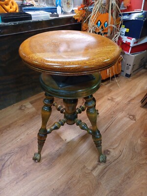 Antique Piano Stool Merriam Adjustable Eagle Claw Foot Glass Ball | eBay