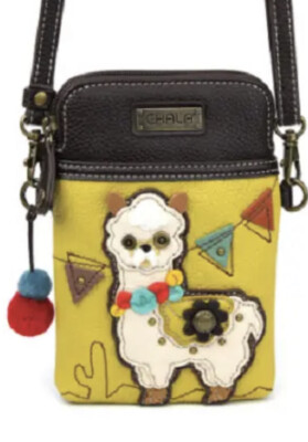 CHALA YELLOW MUSTARD LLAMA CELL PHONE CROSSBODY PURSE ADJUSTABLE STRAP ...