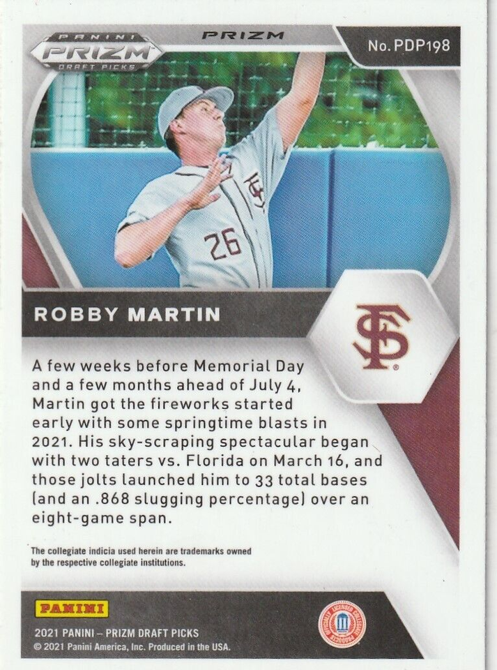 2021 Panini Prizm Draft Picks ROBBY MARTIN Pink Velocity Prizm #PDP198 ...