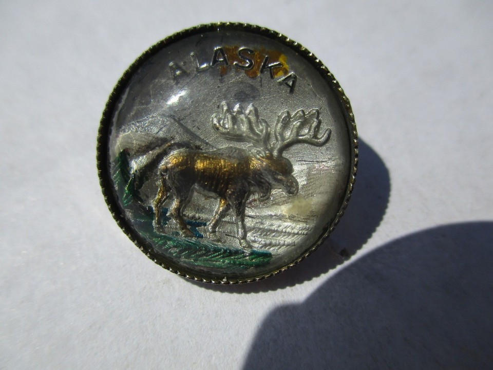 Vintage Antique French INTAGLIO~"MOOSE~Marked ALASKA" Reverse Painted ...