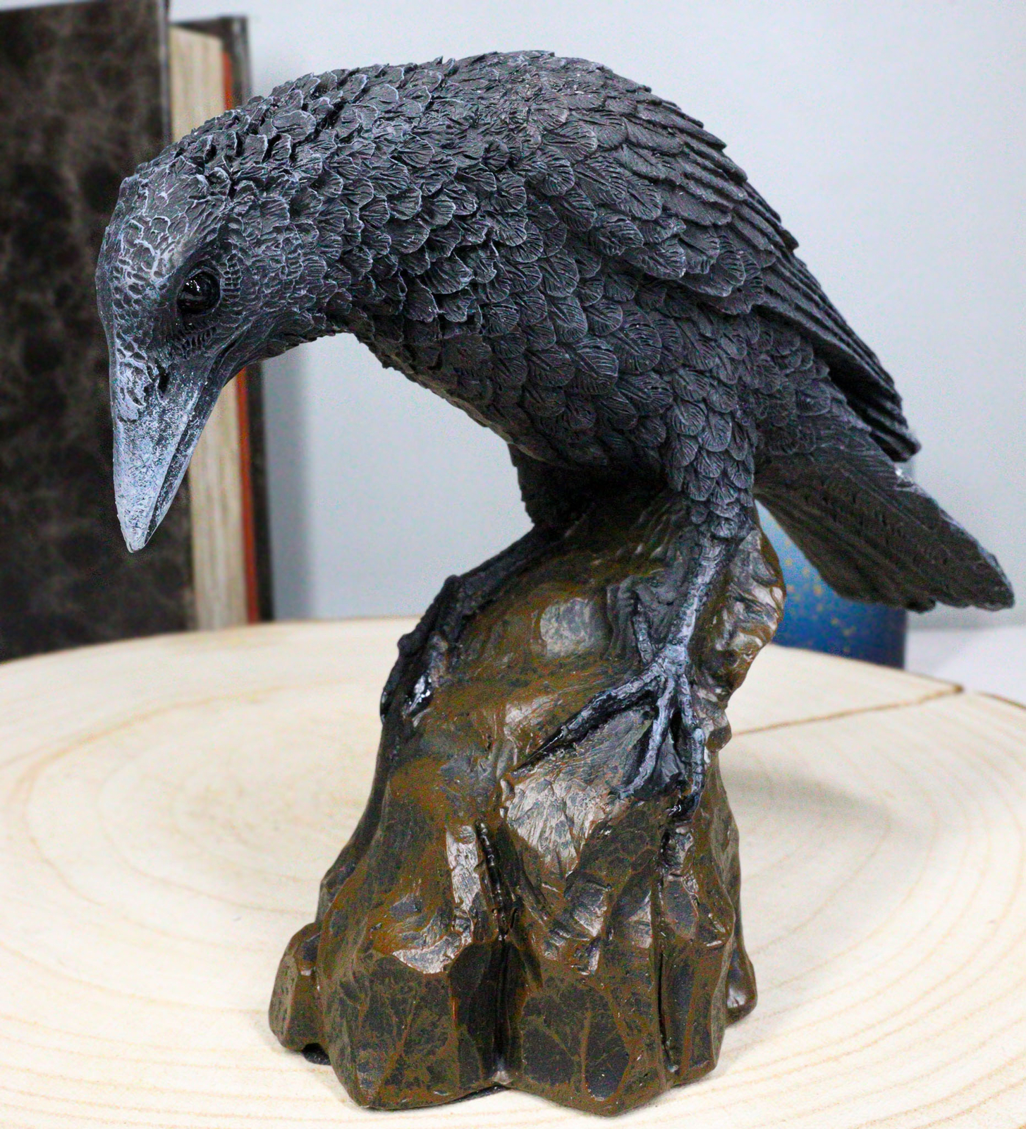 Perching Raven On Rock Statue 5" Tall Gothic Crow Scavenger Bird Decor ...