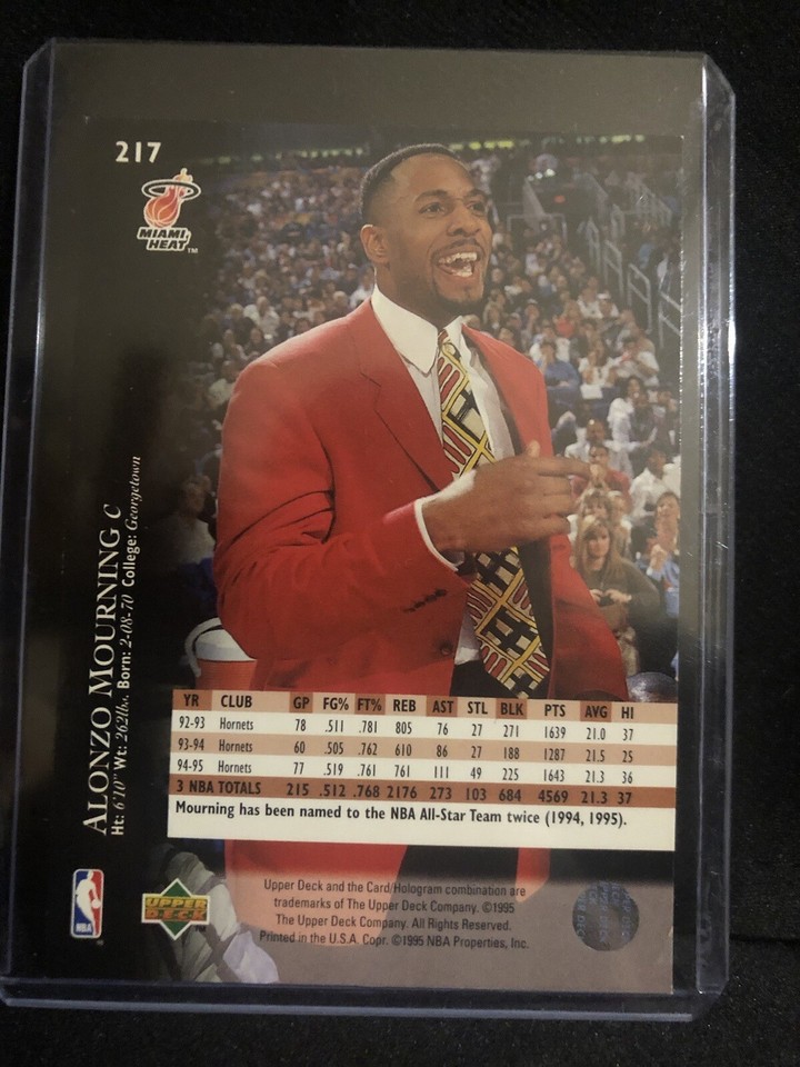 1995 Alonzo Zo Mourning Upper Deck #217 NBA Miami Heat Basketball Card ...