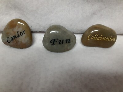 ~ 3 SMALL POLISHED ENGRAVED INSPIRATIONAL ROCKS/STONES CANDOR FUN ...